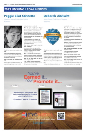 Peggie Stinette Name 2023 Unsung Hero – Virginia Lawyers Weekly | Quinn ...